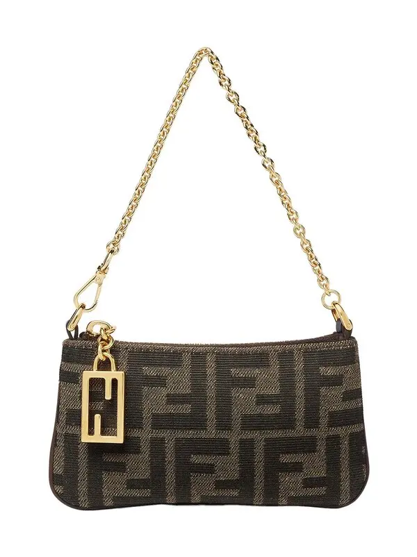 Fendi Mini Tube Pouch Tobacco Brown Ff Jacquard Fabric Pouch - [brown]